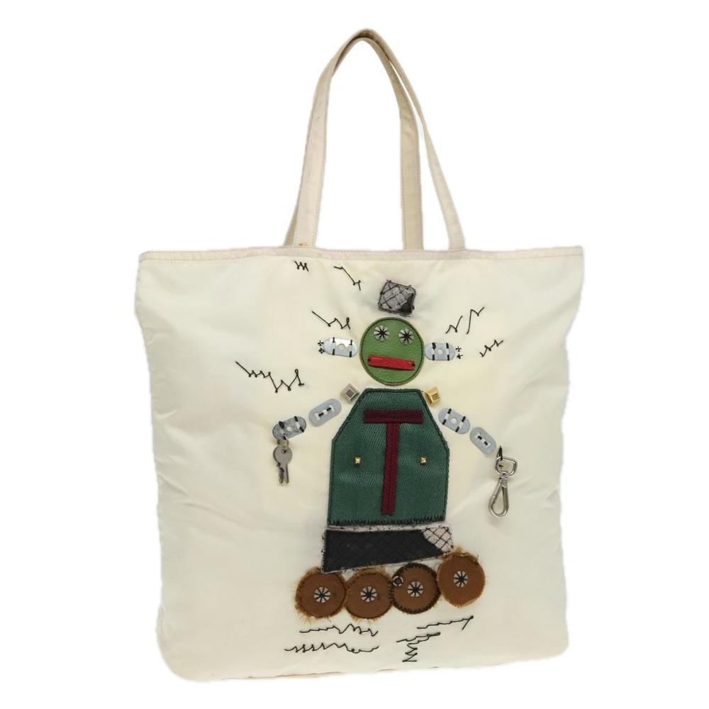 Prada Robot Tote Bag Nylon White Auth 93014 - Gem